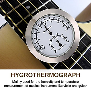 Dilwe Guitar Round Thermometer Hygrometer, Humidity Temperature Meter for Violin Guitar Case Instrument Care(Silver)