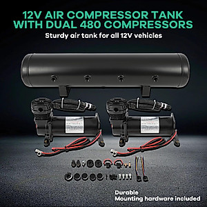 STAYTOP Dual Air Compressors 5 Gallon Air Tank for Air Suspension/Air Ride Bag/Train Horn/Spring, Onboard Air System Kit 200 psi Compressors