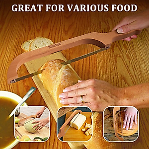 Alimtee Bread Knife for Homemade Bread, 16" Wooden Serrated Bread Slicer Gift for Friends Fiddle Bow Design Easy to Cutting, Sourdough Cutter for Homemade - Premium Stainless Steel