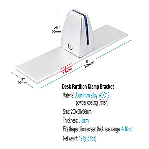 MOUNTAIN_ARK 4 Pack T Shaped Office Desk Partition Clamp, Sneeze Guard Bracket Support, Aluminum