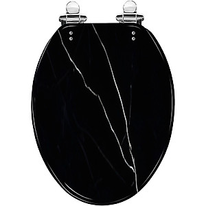 WHFEOIV9RE Elongated Toilet Seat texture white veins Resin Toilet Seat Quietly Slow Close with Quick-Release Hinges Toilet Seat with Cover Easy to Clean Install