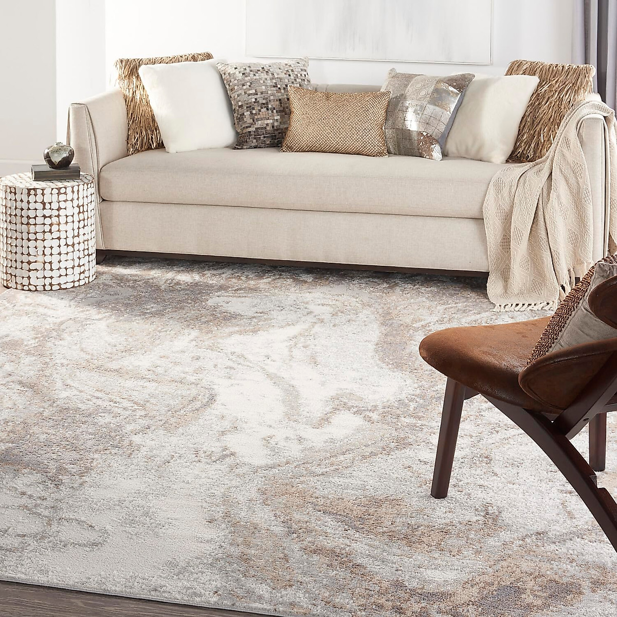 Nourison Elation Abstract Ivory Grey 9' x 12' Area -rug, Easy -cleaning, Non Shedding, Bed Room, Living Room, Dining Room, Kitchen (9x12)