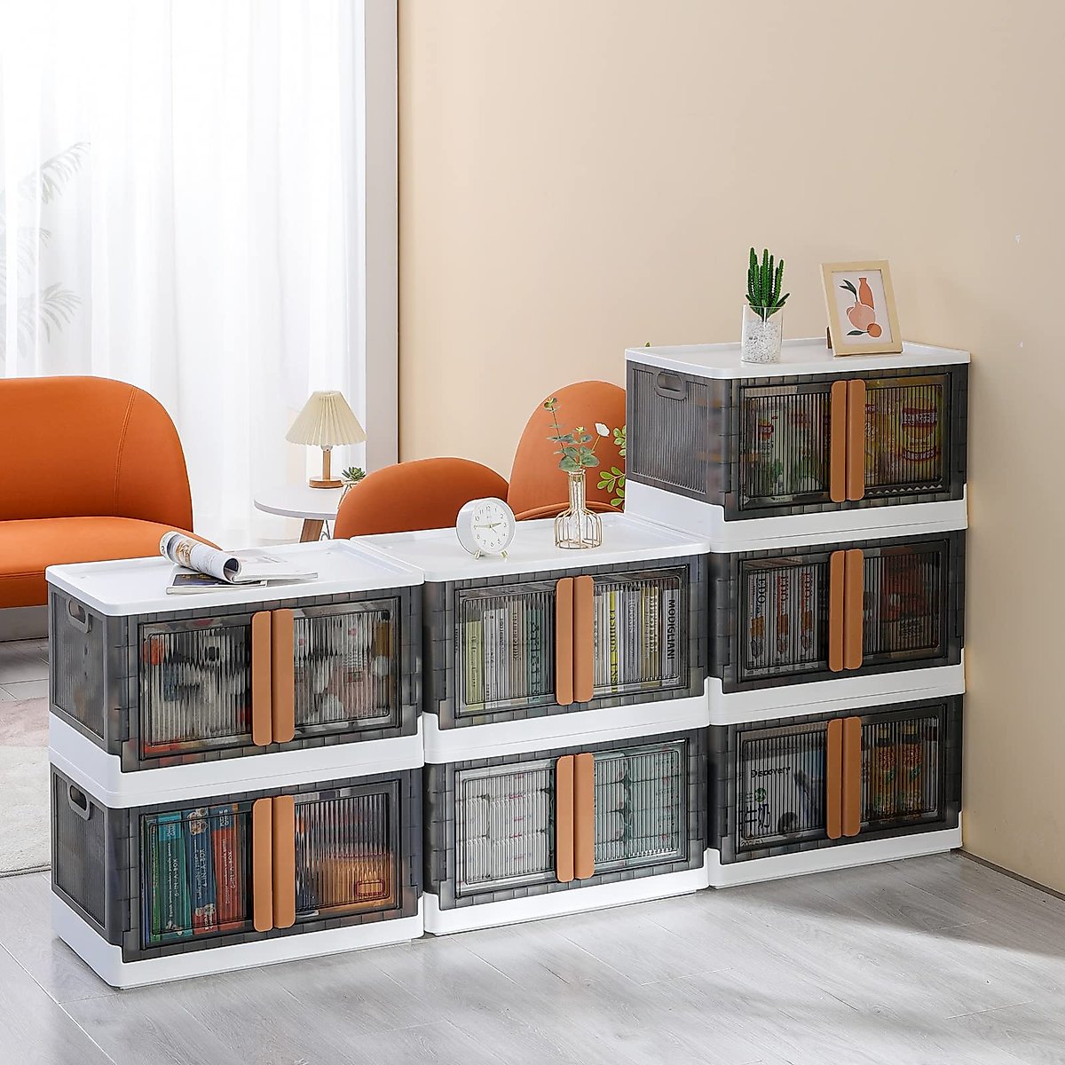 UrbanX Collapsible Storage Cabinet- Versatile and Easy to Assemble Storage Solution for Home and Office- Storage Bins With Lids/Plastic Storage/Stackable- 19 Gal Folding Storage Box- White- 2 pieces