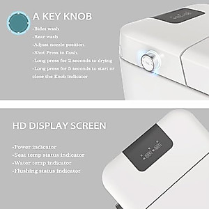 Star20XX Smart Toilet Bidet Combo With Foot Sensor Open Cover/Seat, Led Display, Self-cleaning Nozzle, Heated Seat, Night Light, Knob Control, Power Outage Flushing, Soft Close, Auto Flush, With