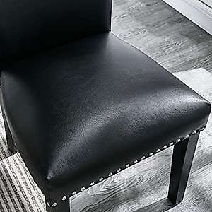 LEEMTORIG Parsons Chairs Faux Leather Dining Chairs Set of 2, Upholstered Mid Century Modern Kitchen Chairs with Nail-Head Trim, Black CY-2258-BK