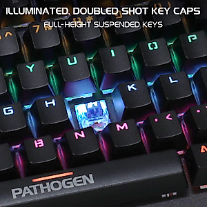 ENHANCE Pathogen 2 Blue Switch Mechanical Keyboard - Mechanical Gaming Keyboard with Fast 1ms Response Polling Rate with Integrated Wrist Rest, 26KRO & Anti-Ghosting, 7 LED Lighting Effects