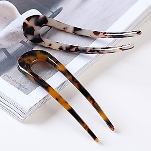 French Hair Pins Tortoise Shell French Hair Forks U Shaped French Pins 2 Prong Hair Sticks Acetate Chignon Pin for Women Hairstyle Accessories 2 Pack