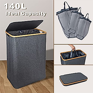 140L XXX-Large Laundry Hamper with Lid - Large Washing Baskets for Laundry with Handles - Laundry Baskets for Bedrooms - Bamboo Bathroom Bin