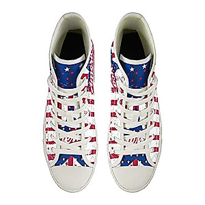 American Flag Mens High Top Print Canvas Shoes Patriotic Platform Travel Shoes for Boys Dressy Hands Free Shoes Sneakers for Women Girls Travel Vacation Arch Support Walking Loafers Shoes
