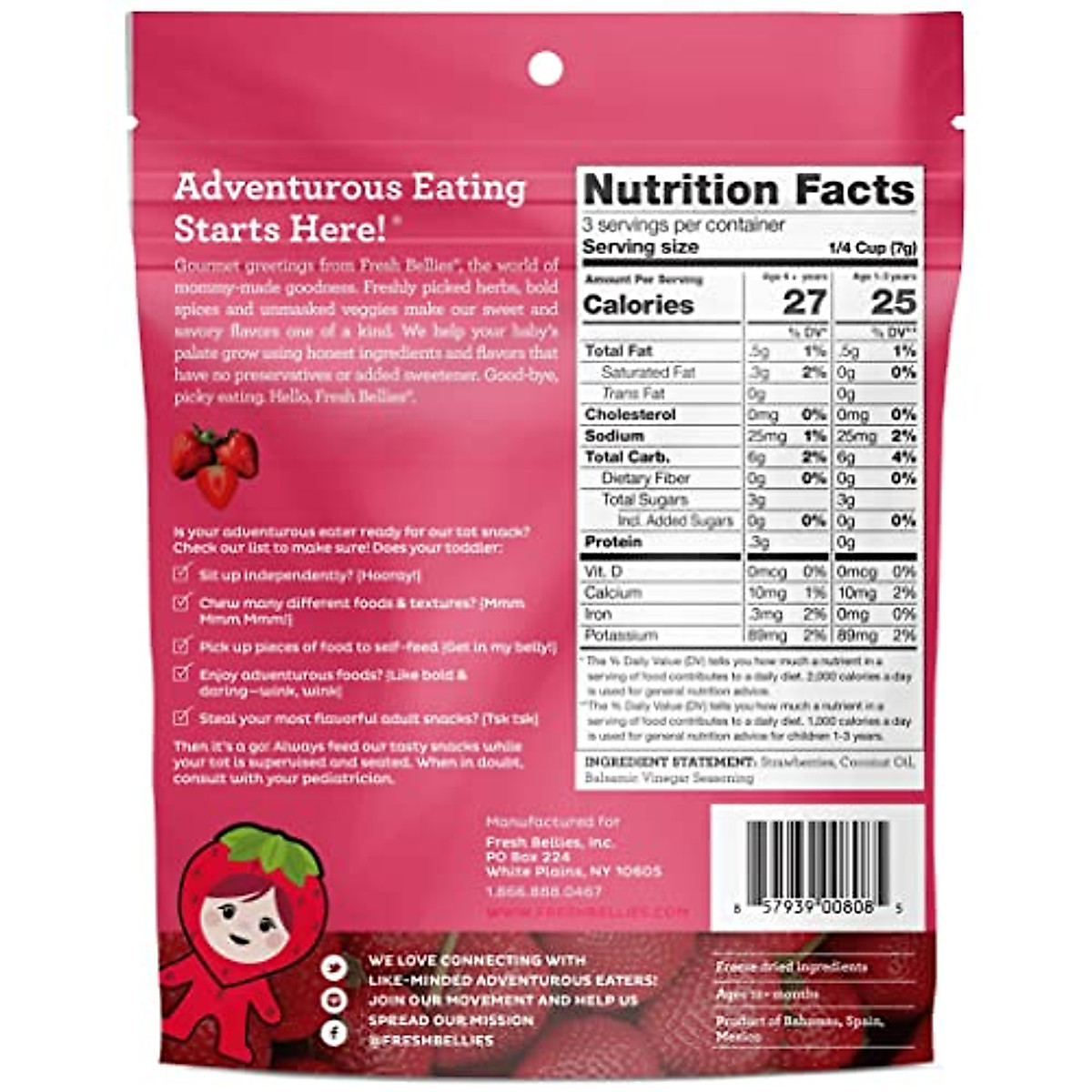 Fresh Bellies Strawberry Feels Forever| Strawberry Freeze Dried Healthy Snack for Kids| Gluten Free Freeze Dried Fruit Kids Snack with No Preservatives & No Added Sugar| Age 12+ Months| 6-Pack