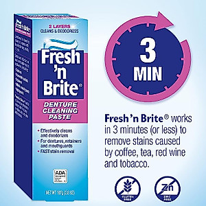 Fresh 'n Brite Denture Cleaning Paste for Dentures, Removable Partial Dentures, Retainers, Mouthguards, Nightguards, Fast Stain Removal, 3.8 oz Tubes - Pack of 2 (7.6 oz in Total)