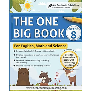 The One Big Book -Grade 8: for English, Math, and Science: Black and White Edition