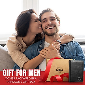 Stealth Mode Men's Slim Front Pocket Wallet - RFID Blocking, Thin Minimalist Bifold Design, Genuine Leather - ID Badge Window and 5 Sleeves for Money, Credit and Debit Cards, Driver's License - Black