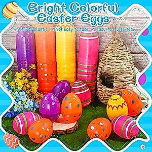 50 Pcs 3.5 Inch Easter Eggs Printed Bright Eggs Fillable Plastic Easter Eggs Easter Basket Stuffers Bulk Colorful Eggs for Easter Egg Hunting Games Kids Boys Girls Party Stocking Fillers, 4 Styles
