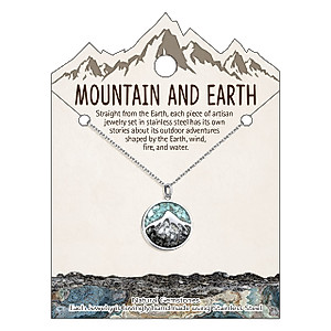 Lauren-Spencer Gemstone Mountain Necklace for Women Turquoise Sodalite Tumbled Chips Pendant Necklace Dainty Circle Mountain Range Necklaces for Women Girls Nature Jewelry Gift, Stainless Steel,