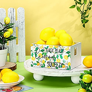 Marsui Lemon Decor Mini Wooden Crate Set Summer Tiered Tray with 8 Faux Lemons Farmhouse Lemonade Kitchen Decorations for Home Shelf Decor (Lemon Style)