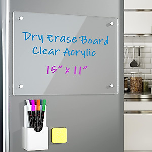 Acrylic Note Board Refrigerator Dry Erase Board Magnetic Clear 15”x11" Includes 4 Dry Erase Markers