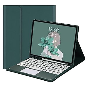 HENGHUI Touch Keyboard Case for Galaxy Tab S6 Lite 10.4 inch 2024/2022/2020 Keyboard Case with Touchpad Detachable Keyboard Cute Round Key Color Keyboard Cover (DarkGreen)