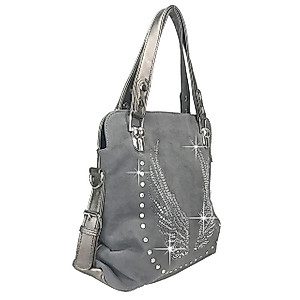 Zzfab Concealed and Carry Purse Double Handles Rhinestone Wing Purse Pewter