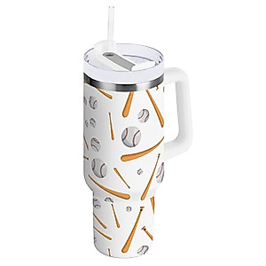 ARGTILDN 40 oz Tumbler Baseball Sport Play Insulated Travel Mug with Handle and Straw Lid Stainless Steel Vacuum Coffee Cup Tea Beverage Container Water Bottles for Car Sports office