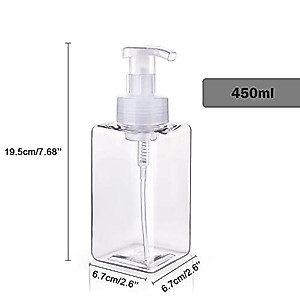 Hethyo Foaming Soap Dispenser 3 Pcs 450ml/15.2oz Square Refillable Plastic Hand Pump Bottle for Liquid Soap Shampoo Body Wash (Clear)