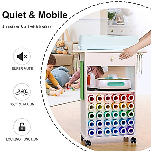 Craft Organization and Storage Rolling Cart Compatible with All Cricut Machines, Craft Table with 30 Vinyl Roll Holders,Craft Cart with Storage for Craft Room Home