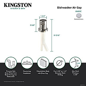 Kingston Brass KA821C Trimscape Dishwasher Air Gap, Polished Chrome, 1-3/4" Diameter Cap