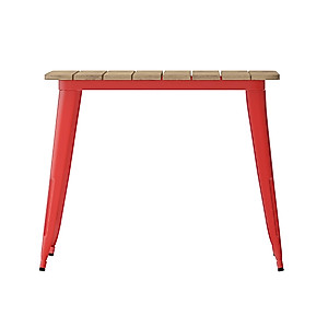 Flash Furniture Declan Commercial Outdoor Dining Table with Umbrella Hole, All Weather Poly Resin Top and Steel Base, 36" Square, Brown/Red