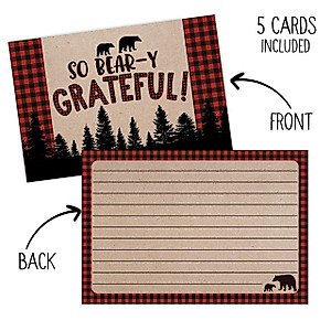 50 Lumberjack Baby Shower Thank You Cards - Boy Baby, Mama Bear Baby Shower Favor, Woodland Baby Shower - 6 Different Designs Included - 25 Blank and 25 Pre-Written Thank You Cards