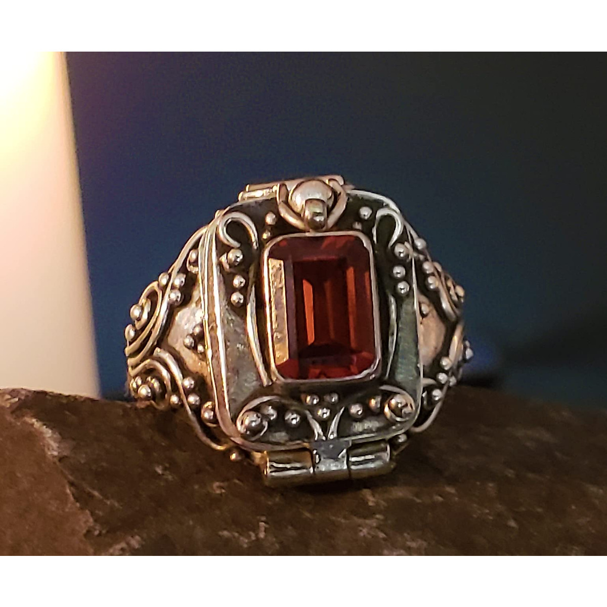 Sterling Silver Garnet Poison Box Locket Ring Size 8(Sizes 4,5,6,7,8,9,10)