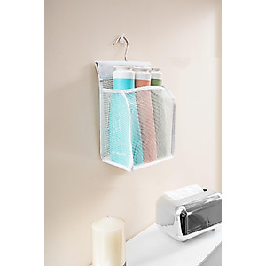 ALYER Hanging Mesh Shower Caddy Organizer Bathroom Storage Bag with Hooks for College Dorm, Gym, Swimming,RV and Travel,White