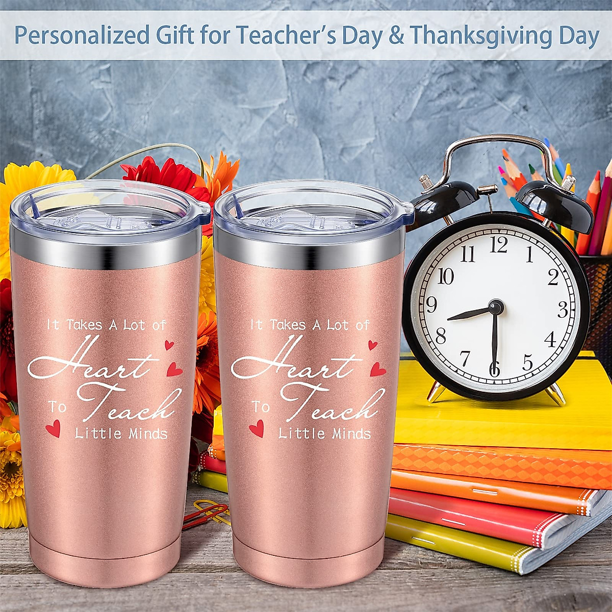 Boao 2 Pcs It Takes a Big Heart to Teach Minds Travel Cup, Teacher Appreciation Gifts Men Women Personalized Birthday Christmas Graduation Thank You Gifts for Teachers, 20 oz