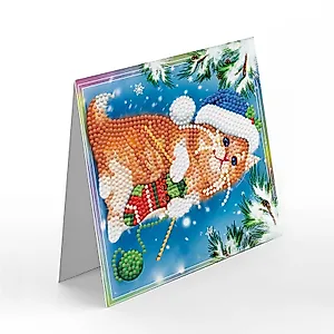 SHAVERUSH Christmas DIY Cards Kit, Rhinestones 5D Gem Art Painting Cards, Diamond Art Greeting Cards, Christmas Santa Claus Cards, Diamonnd Painting Christmas Cards Kits for Adults and Kids