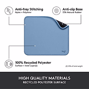 Logitech Mouse Pad - Studio Series, Computer Mouse Mat with Anti-Slip Rubber Base, Easy Gliding, Spill-Resistant Surface, Durable Materials, Portable, in a Fresh Modern Design, Blue Grey