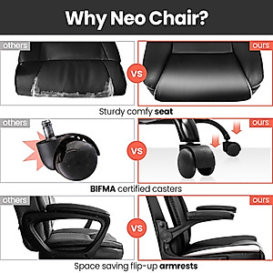 NEO CHAIR Office Chair Adjustable Desk Chair Mid Back Executive Comfortable PU Leather Ergonomic Gaming Back Support Home Computer with Flip-up Armrest Swivel Wheels (Black)