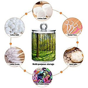 Kigai Beautiful Green Forest Landscape Qtip Holder Dispenser for Cotton Ball, Cotton Swab,Plastic Clear Apothecary Jar, Home Décor Kitchen Storage Jar,2 Pack