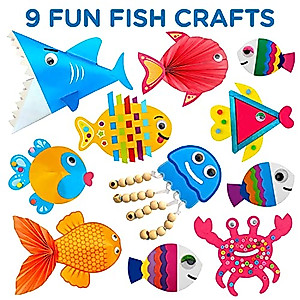 Arts and Crafts for Kids Ages 3-5, Craft Your Own Fish Characters Kit Includes Supplies & Instruction, Great Craft Project for Toddlers.