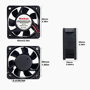 Wathai 60mm x 60mm x 25mm 12V 2P Dual Ball DC Case Fan Brushless Cooling Fan