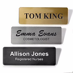 Custom Personalized Engraved Name Tag/Badge for Business, with Magnet or Pin, Sizes 1"x3" or 1.5"x3" (1"x3")