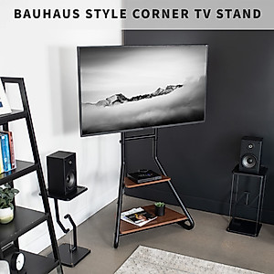 VIVO Corner TV Floor Stand, 37 to 75 inch LED LCD Screen TV Display Mount, Height Adjustable, 2 Storage Platforms, Max VESA 600x400mm, Dark Walnut Shelves, Black Frame, STAND-TV75BH