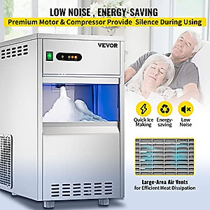 VEVOR 110V Commercial Snowflake Ice Maker 44LBS/24H, ETL Approved Food Grade Stainless Steel Flake Ice Machine Freestanding Flake Ice Maker for Seafood Restaurant, Scoop Included