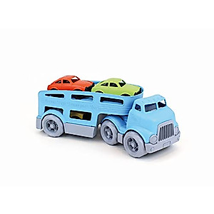 Green Toys Car Carrier, Blue - Pretend Play, Motor Skills, Kids Toy Vehicle. No BPA, phthalates, PVC. Dishwasher Safe, Recycled Plastic, Made in USA (4 Piece Set)