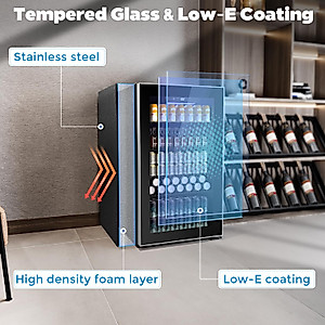 Kndko Mini Beverage Refrigerator and Cooler - 130 Can Mini Fridge with Glass Door, Digital Temperature Control, LED Light, Reversible Door, Perfect for Home, Office, Bar, and Game Room - 3.2 Cu.Ft