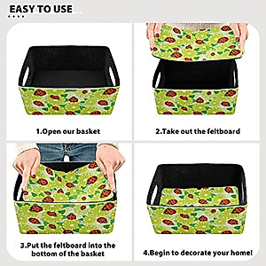 Ladybird Beetles Pattern Storage Basket Felt Storage Bin Collapsible Storage Box Cloth Baskets Containers Organizer for Kids Bedroom Magazine