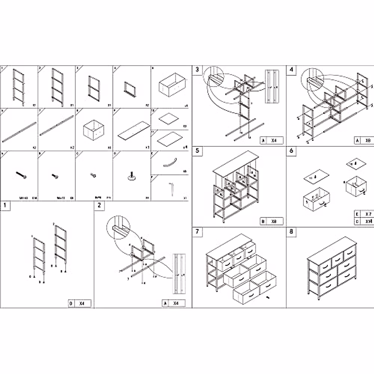 AZL1 Life Concept Storage Organizer 7-Drawer Closet Shelves, Sturdy Steel Frame Wood Top with Easy Pull Fabric Bins for Clothing, Black