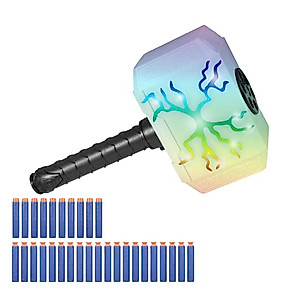 Thor Dart-Blasting Hammer Toys for Nerf Guns-Toys for 5 6 7 8+ Year Old Boys,Kids Roleplay Toy Thunder Mjolnir for with Lights, with 30 Darts