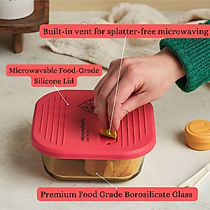 AI LOVE PEACE Glass Lunch Containers for Women Adults, Microwave Safe Glass Lunch Box, Leak Proof BPA-Free, Durable, Built-in Vent - Ideal for Meal Prep & On-the-Go Lunches (red)