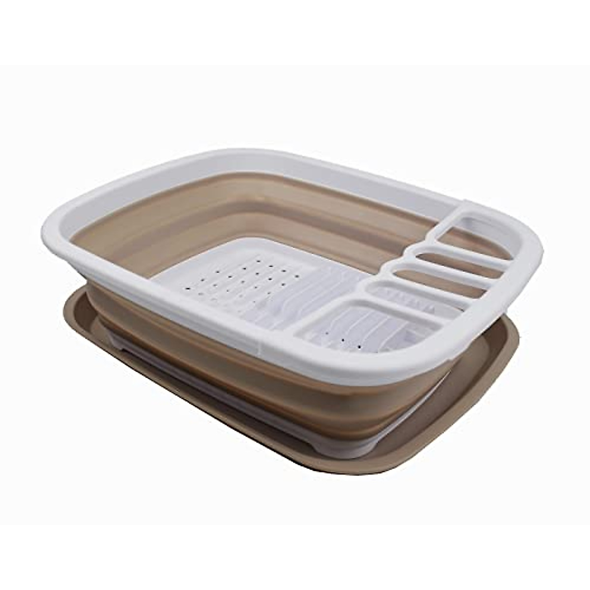 SAMMART 8L (2.11Gallons) Collapsible Dish Drainer with Drainer Board - Foldable Drying Rack Set - Portable Dinnerware Organizer - Space Saving Kitchen Storage Tray (White/Latte, 1)