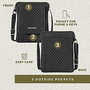 Bella Taylor Mini Crossbody Purse with Built In Wallet, Quilted Vintage Black Microfiber