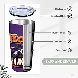XCSEZ Denny Hamlin 11 20 Oz Stainless Steel with Lids Coffee Thermal Cup Double Wall Mug Metal Straw and Brush Durable for Hot Cold Drinks